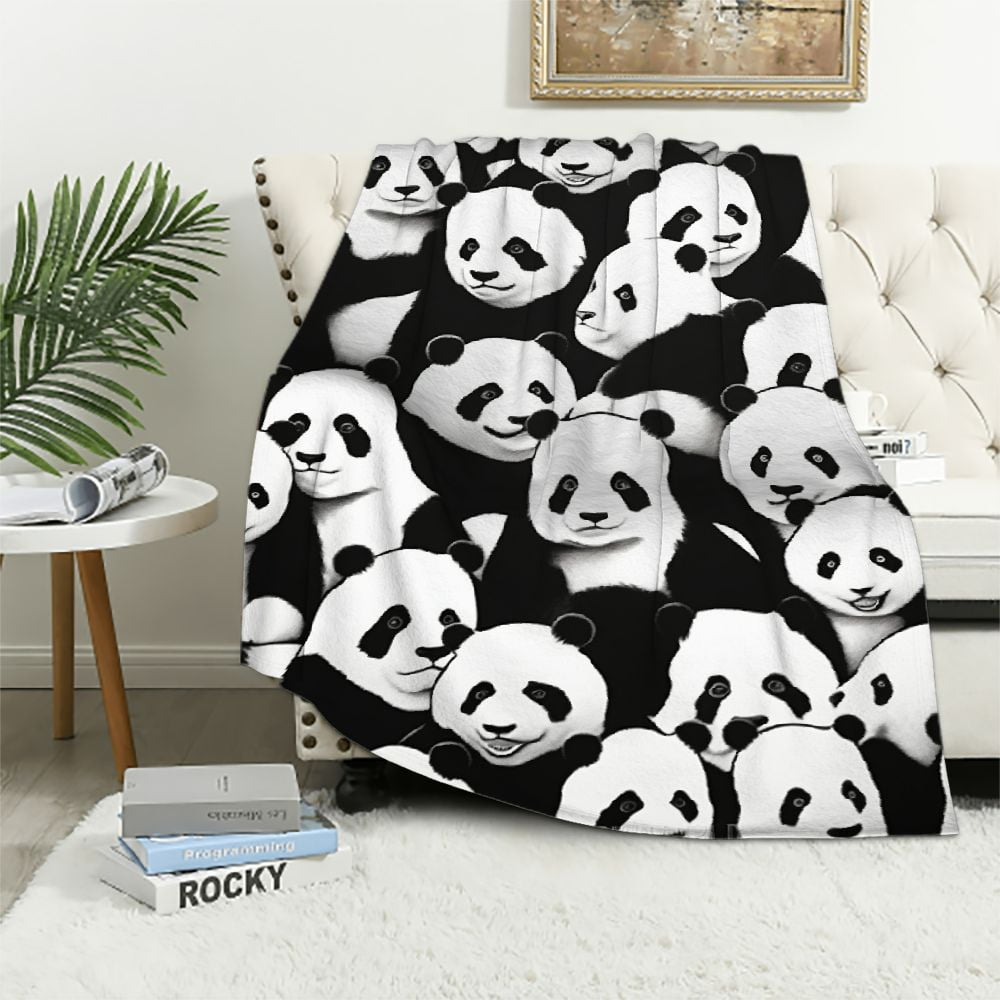 COMIO Cute Panda Throw Blanket Soft Warm Print Black White Blanket for ...