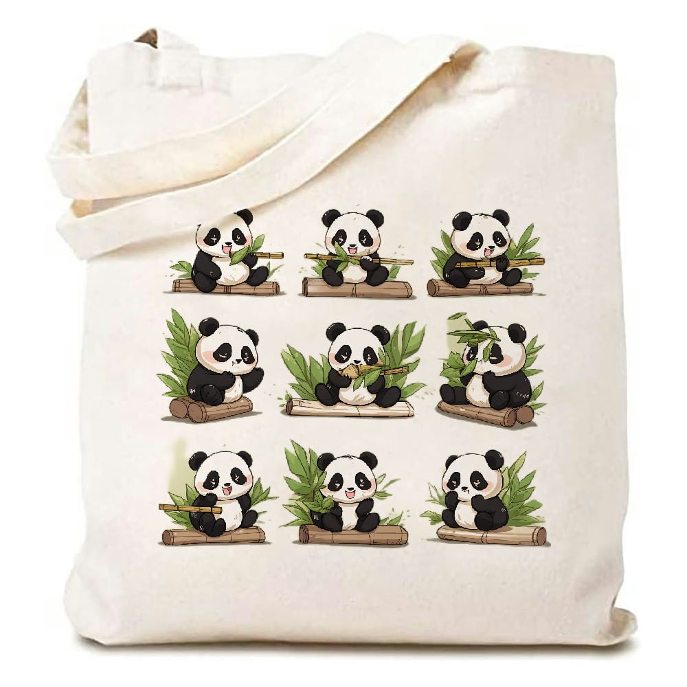 COMIO Cute Pandas Eating Bamboo Party Supplies Canvas Tote Bag 14.2x15 ...