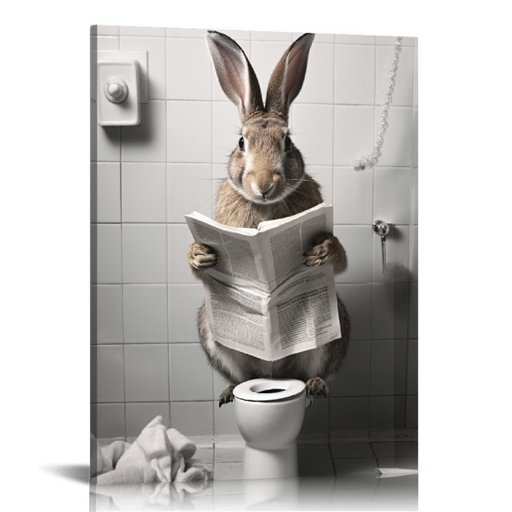 COMIO Cute Rabbit Bathroom Wall Art - Farmhouse Style Animals Bathroom ...
