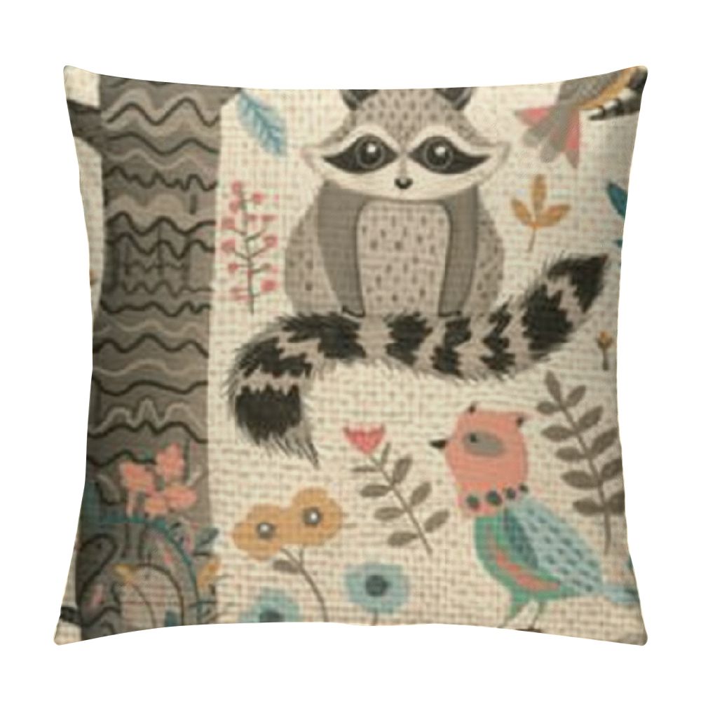 COMIO Cute Raccoon in Forest Throw Pillow Cover for Bed Couch Sofa ...