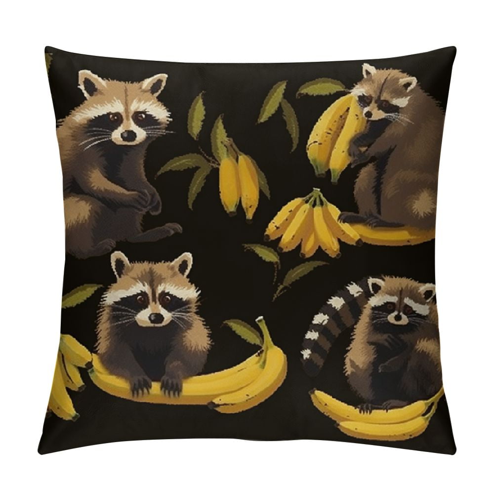 COMIO Cute Raccoons Throw Pillow Covers,Funny Animal Brown Raccoon ...