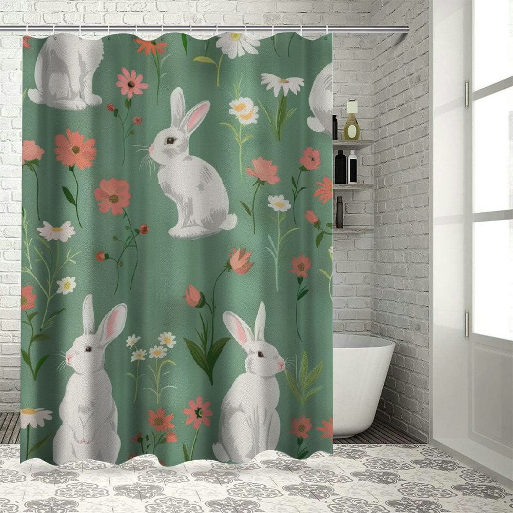 COMIO Cute White Rabbit Shower Curtains Kids Cartoon Bunny Bathroom ...