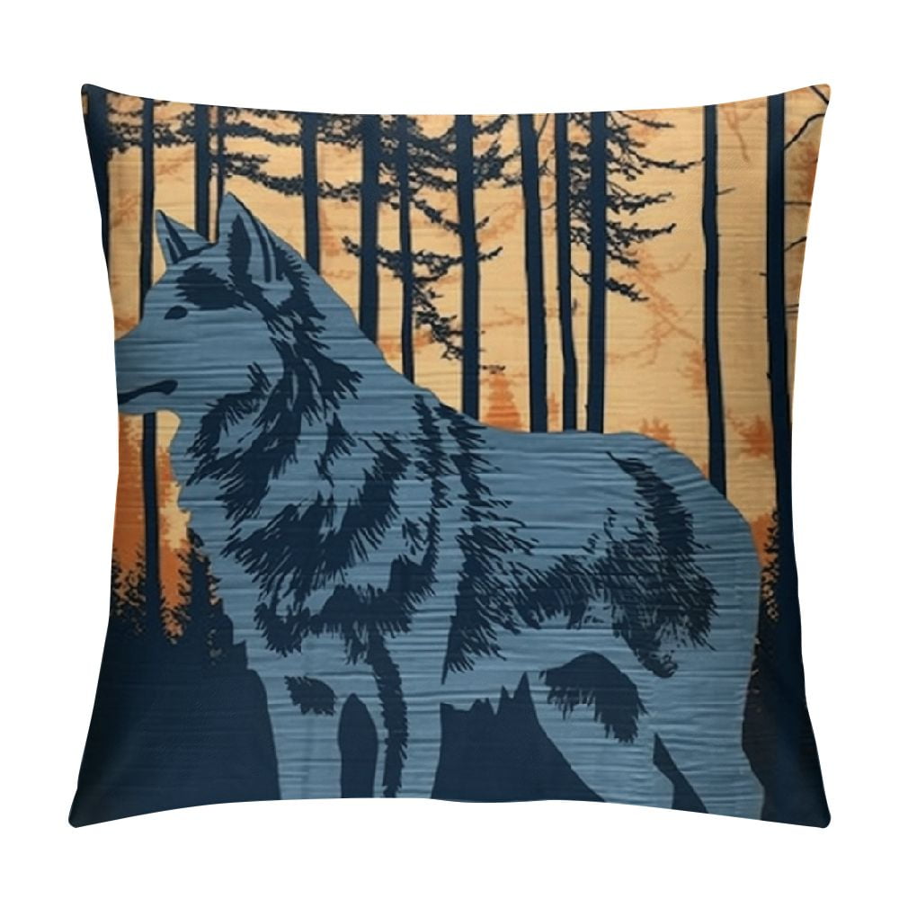 COMIO Cute Wolf Throw Pillow Covers for Couch Sofa Bed,Wolves Howling ...