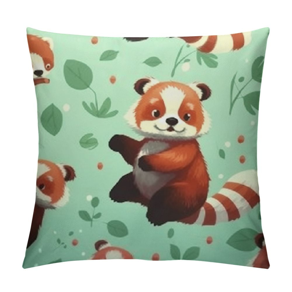 COMIO Cute red Pandas Funny Cartoon Green Pillow Cover for Kids Rectangle Throw Pillow Case for ...