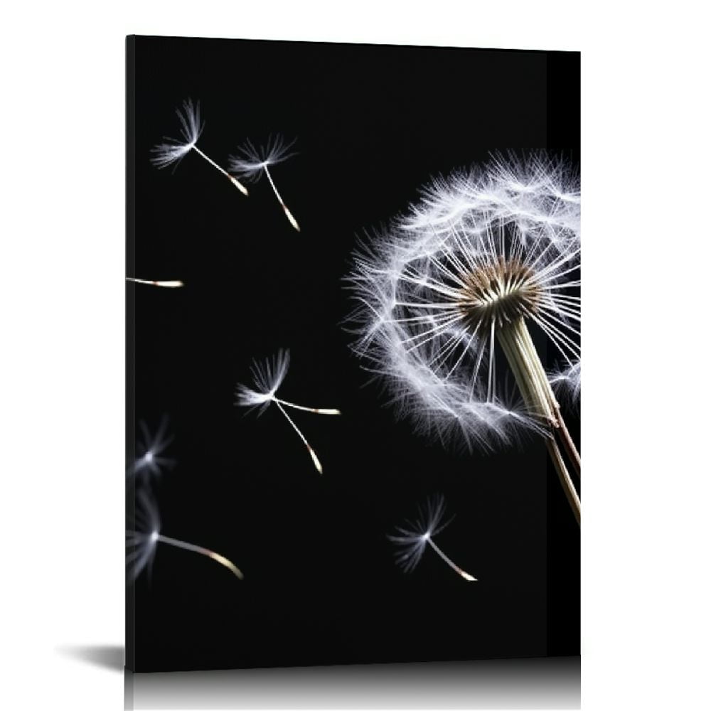 COMIO Dandelion Flower Canvas Wall Art Black and White Fluttering ...