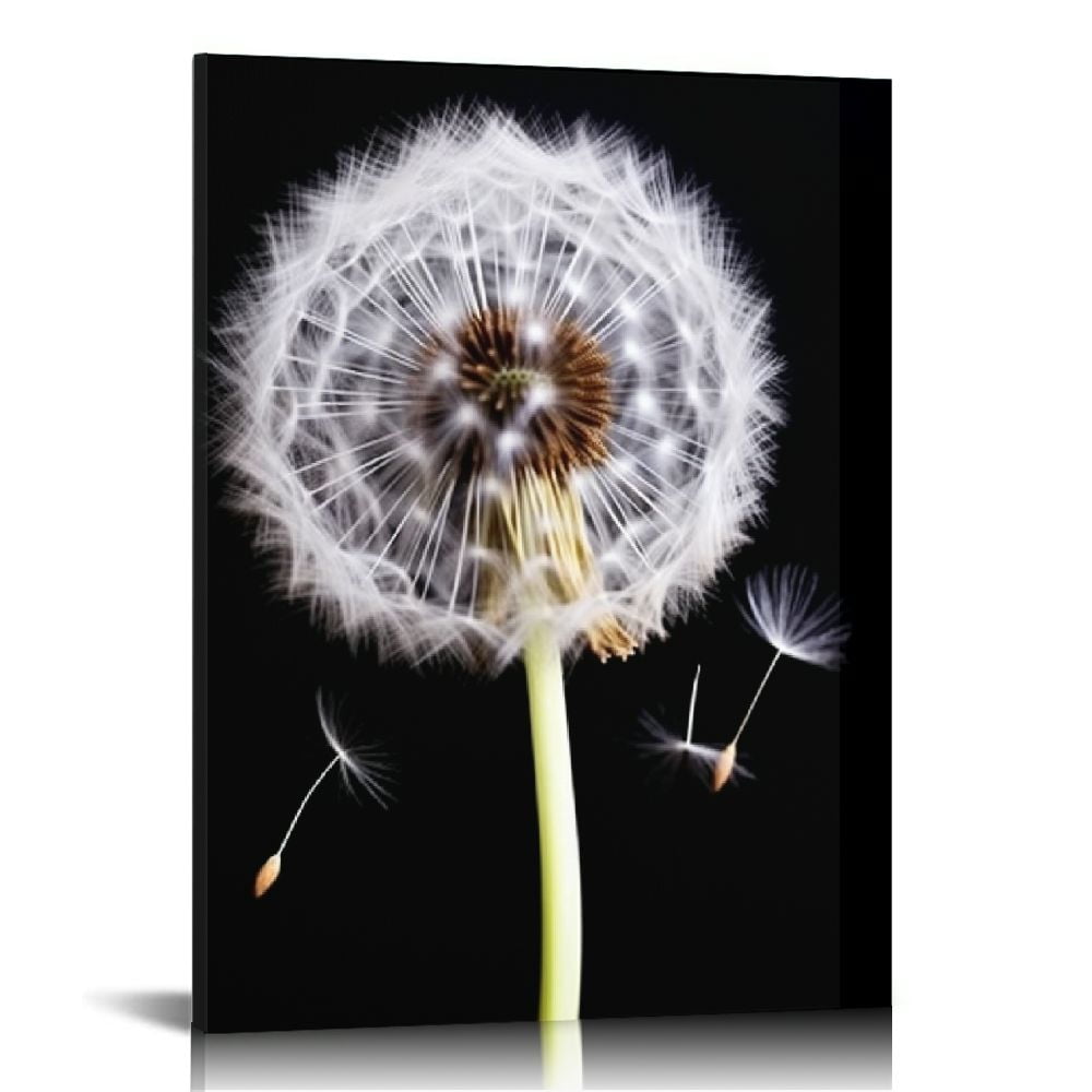 COMIO Dandelion Flower Canvas Wall Art Black and White Fluttering ...
