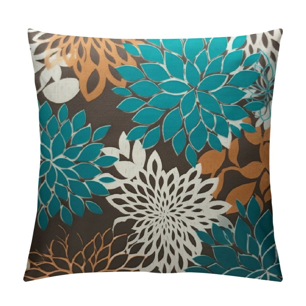 COMIO Dark Light Brown Teal Pillow Covers Dahlia Modern Geometry Flower ...