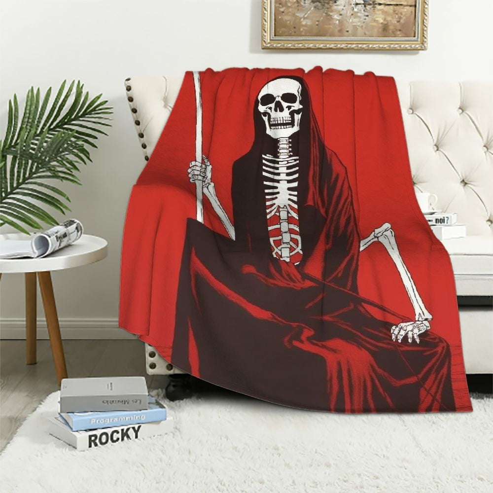 COMIO Death Throw Blanket,Black and White Cartoon Death with Scythe and ...