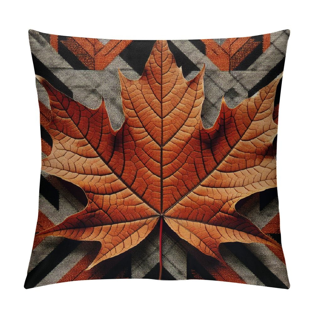 COMIO Decorations Pillow Covers Fall Leaf Red Golden Brown Bright Color ...