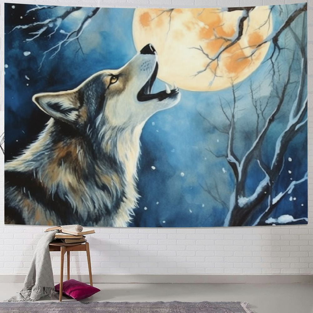 COMIO Decorations for Dorm White Wolf Wolves Howling Tapestry Painting ...