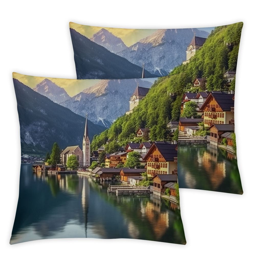 COMIO Decorative Pillow Soft Cover Hallstatt Austria Landscape Mountain ...
