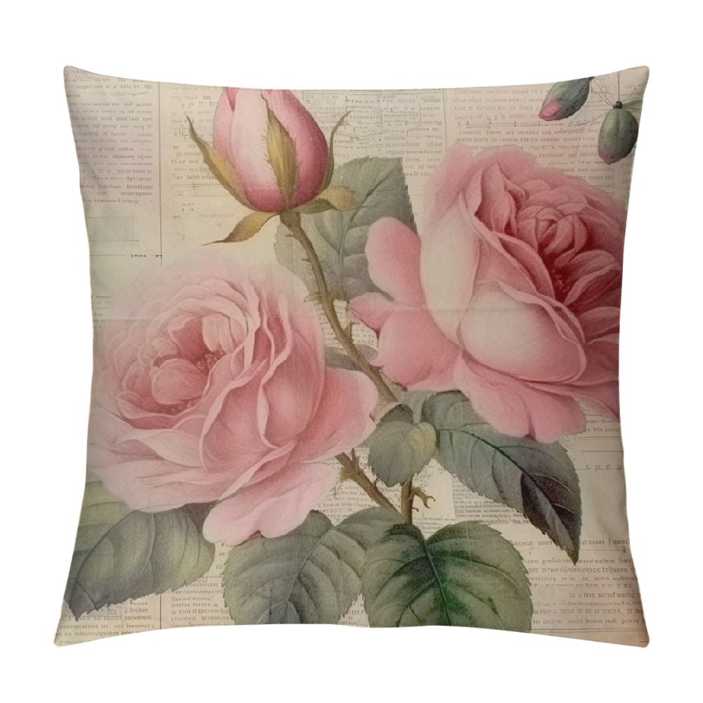 COMIO Decorative Romantic Rose Flower Pillow Cover Vintage Shabby Chic ...