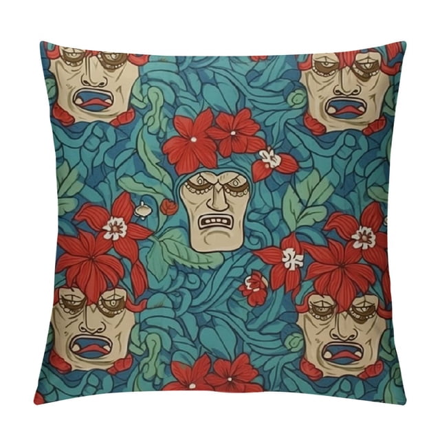 COMIO , Decorative Square Throw Pillow Case Cushion Cover, Tiki Mask ...