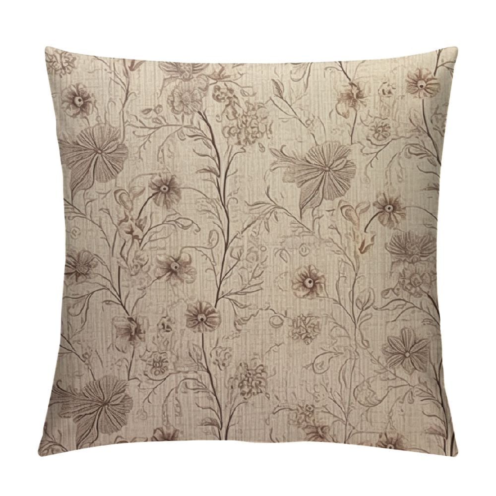 COMIO Decorative Throw Pillow Case Farmhouse Pattern Brown Beautiful Jacobean Floral Meadow ...