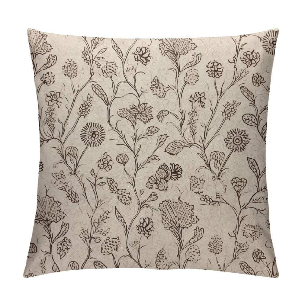 COMIO Decorative Throw Pillow Case Farmhouse Pattern Brown Beautiful Jacobean Floral Meadow ...