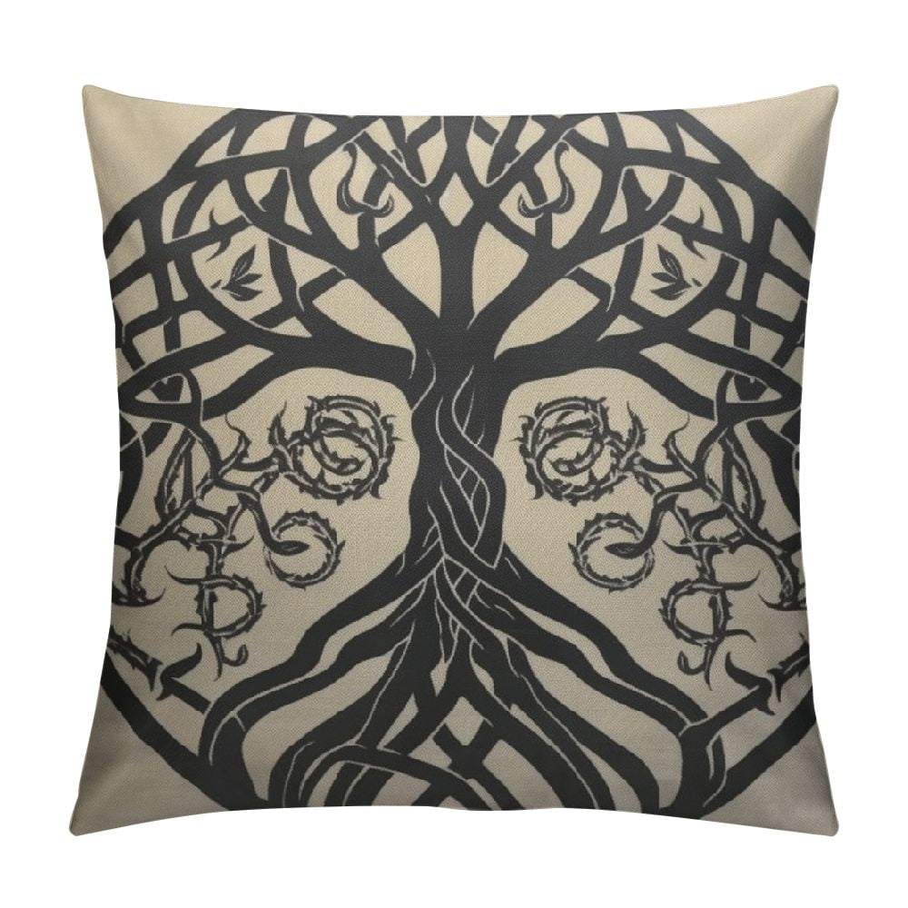 Comio Decorative Throw Pillow Cover Black Floral Celtic Tree Life White