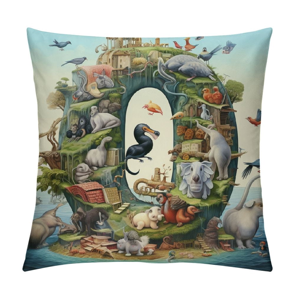 COMIO Decorative Throw Pillow Cover Cute Zoo Animals with Alphabet ...