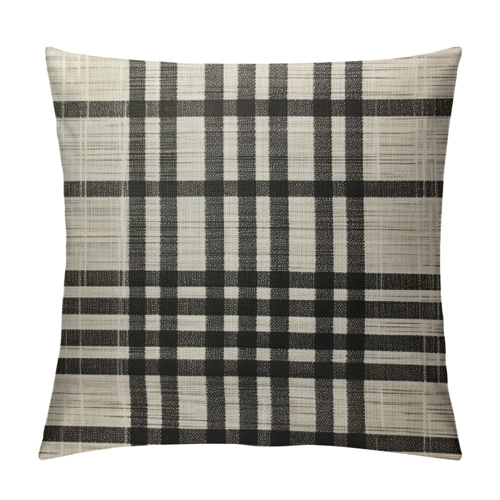 COMIO Decorative Throw Pillow Cover Farmhouse Brown Border Plaid Check ...