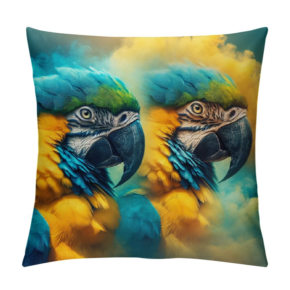 COMIO Decorative Throw Pillow Cover Parrot Blue Close Blue and yellow ...