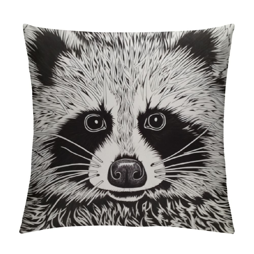 COMIO Decorative Throw Pillow Cover Tribal Sketch Raccoon Face Hand ...