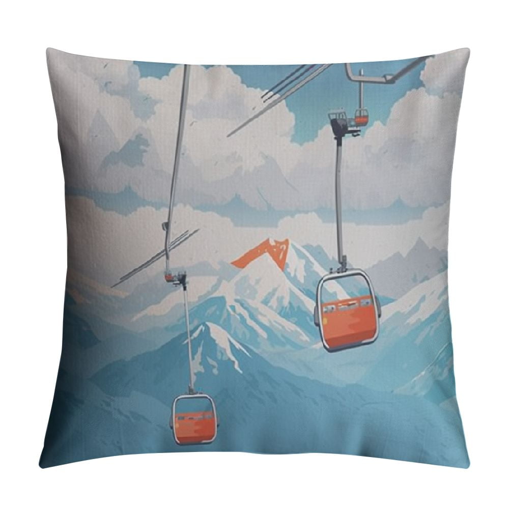COMIO Decorative Throw Pillow Cover for Couch Sofa,Blue Cable Red Ski ...