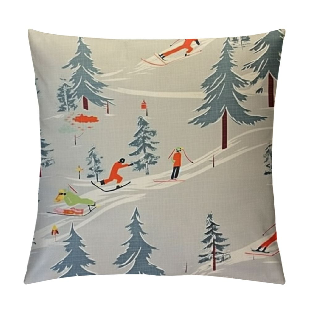 MLJA Decorative Throw Pillow Covers for Couch Pattern Winter Skiing ...