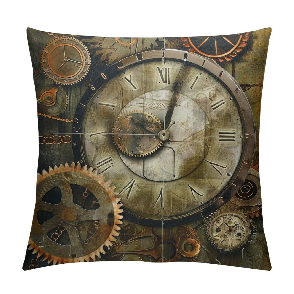 COMIO Decorative Throw Pillow Covers Gear Wall Clock Punk Design Square ...