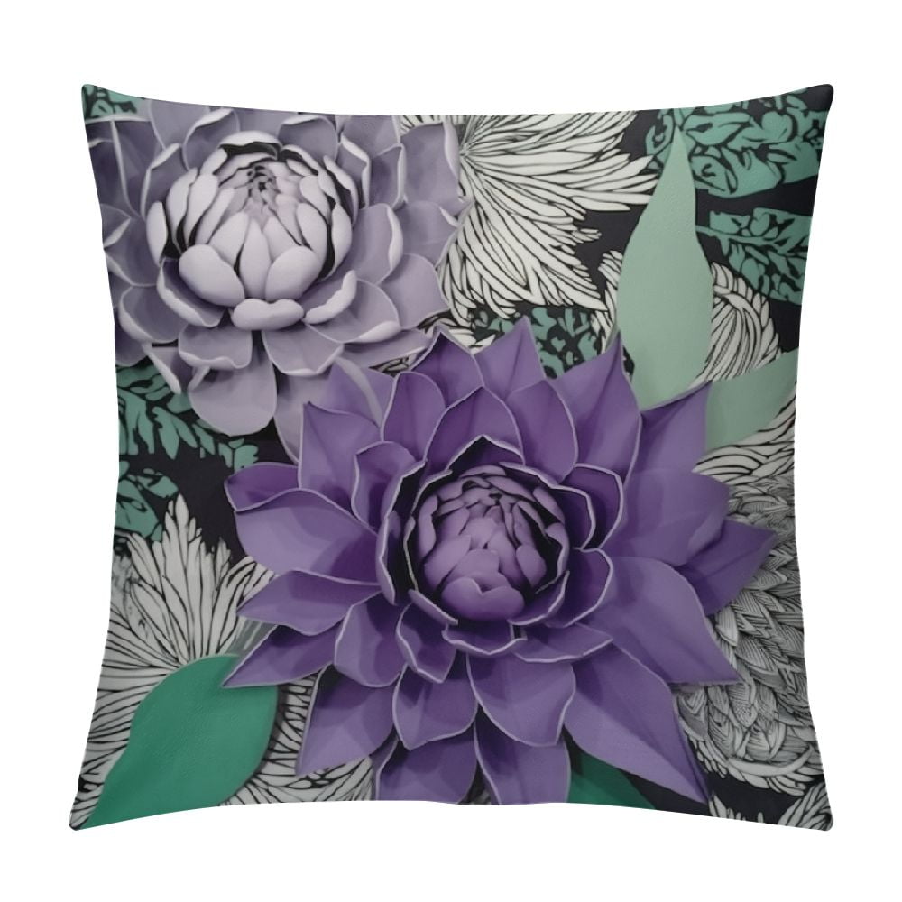COMIO Decorative Throw Pillow Covers Lotus Flower Pillowcases for Couch ...