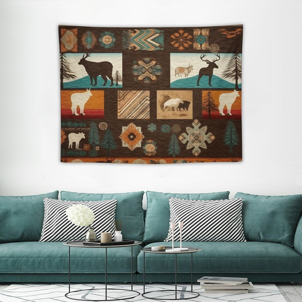 COMIO Deer Bear Wolf Tapestry Rustic Cabin Tapestry Wall Hanging Wolves ...