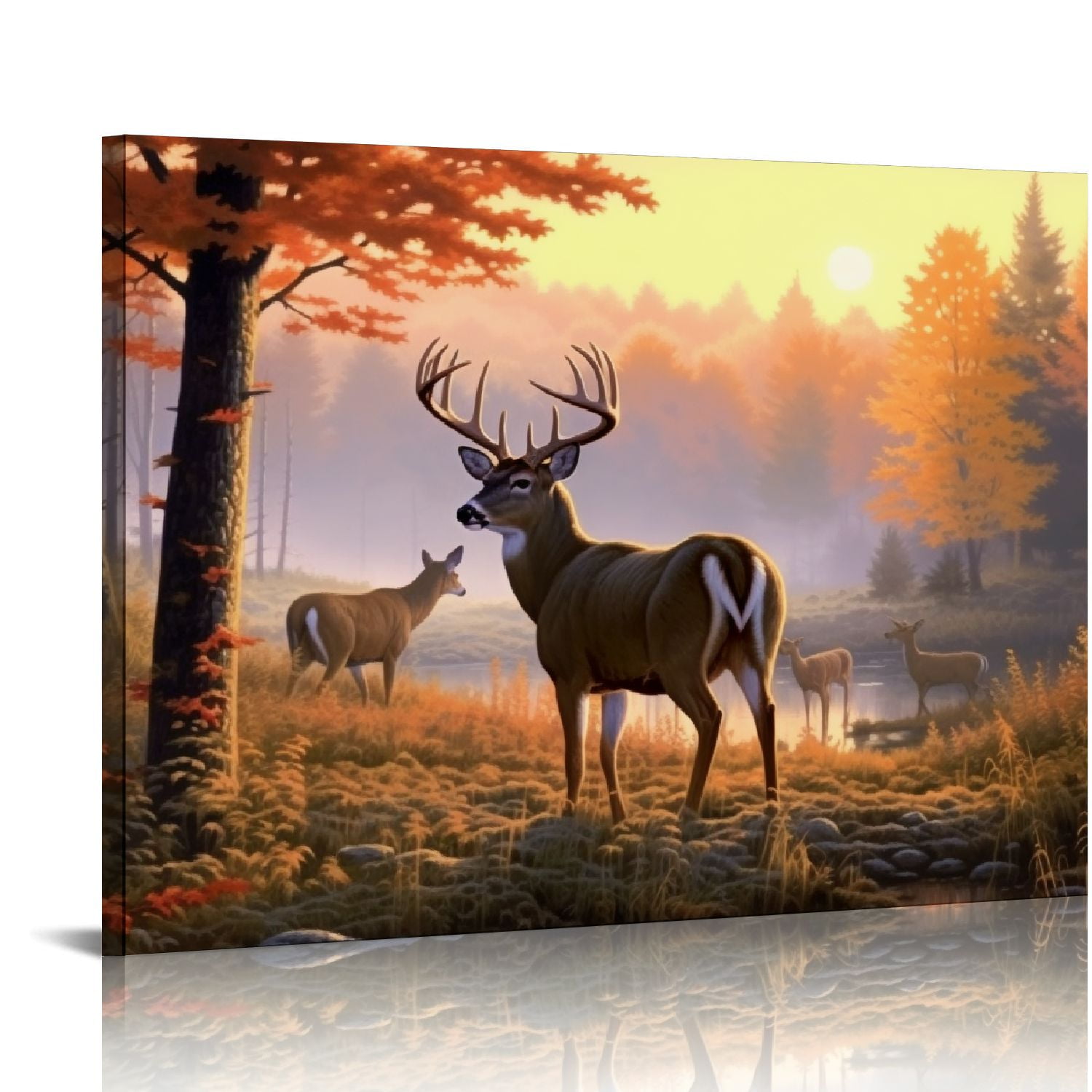 COMIO Deer Canvas wall art Rustic Canvas Painting Print Deer In Autumn ...
