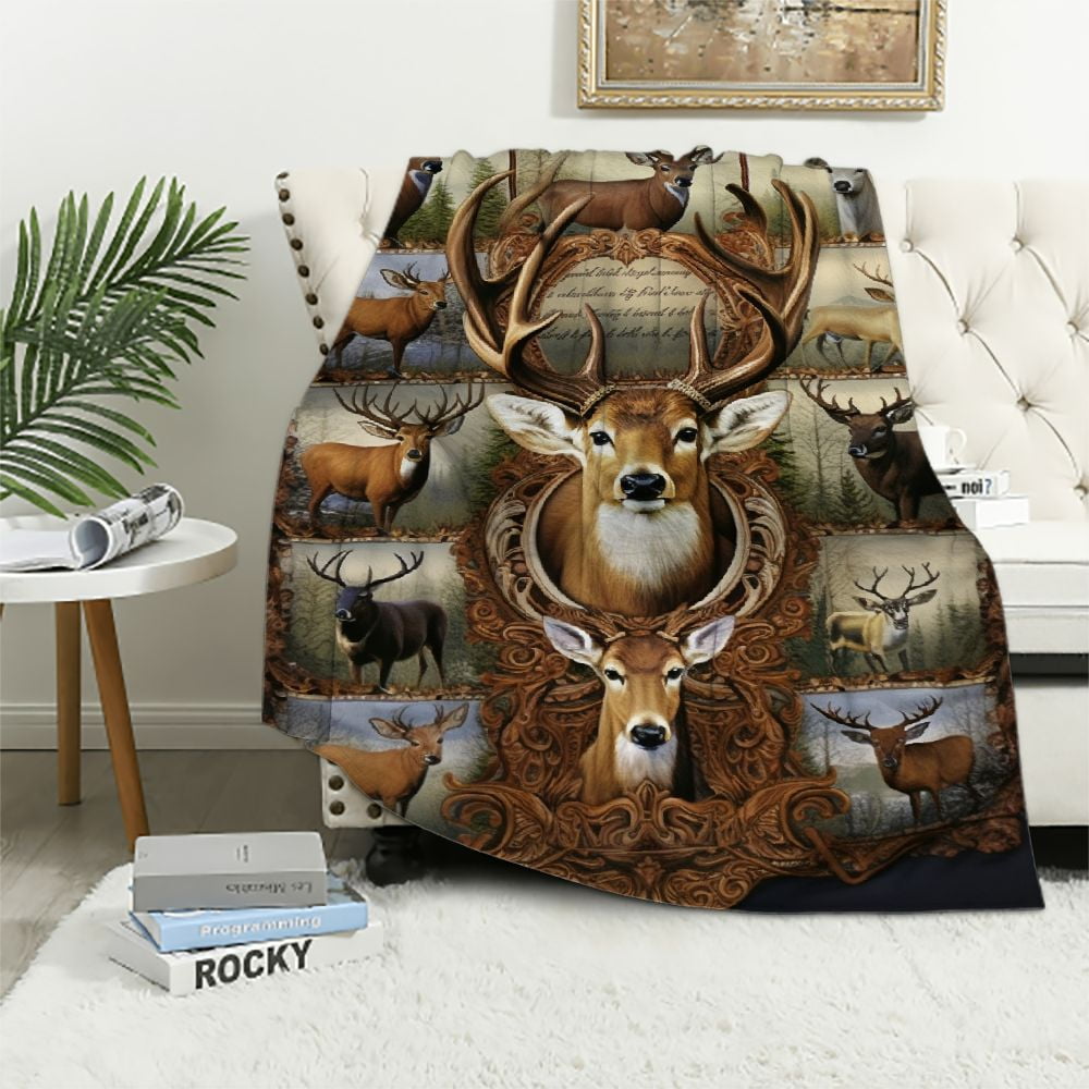 COMIO Deer Elk Blanket for Women Girls Christmas Deer Wild Animals ...