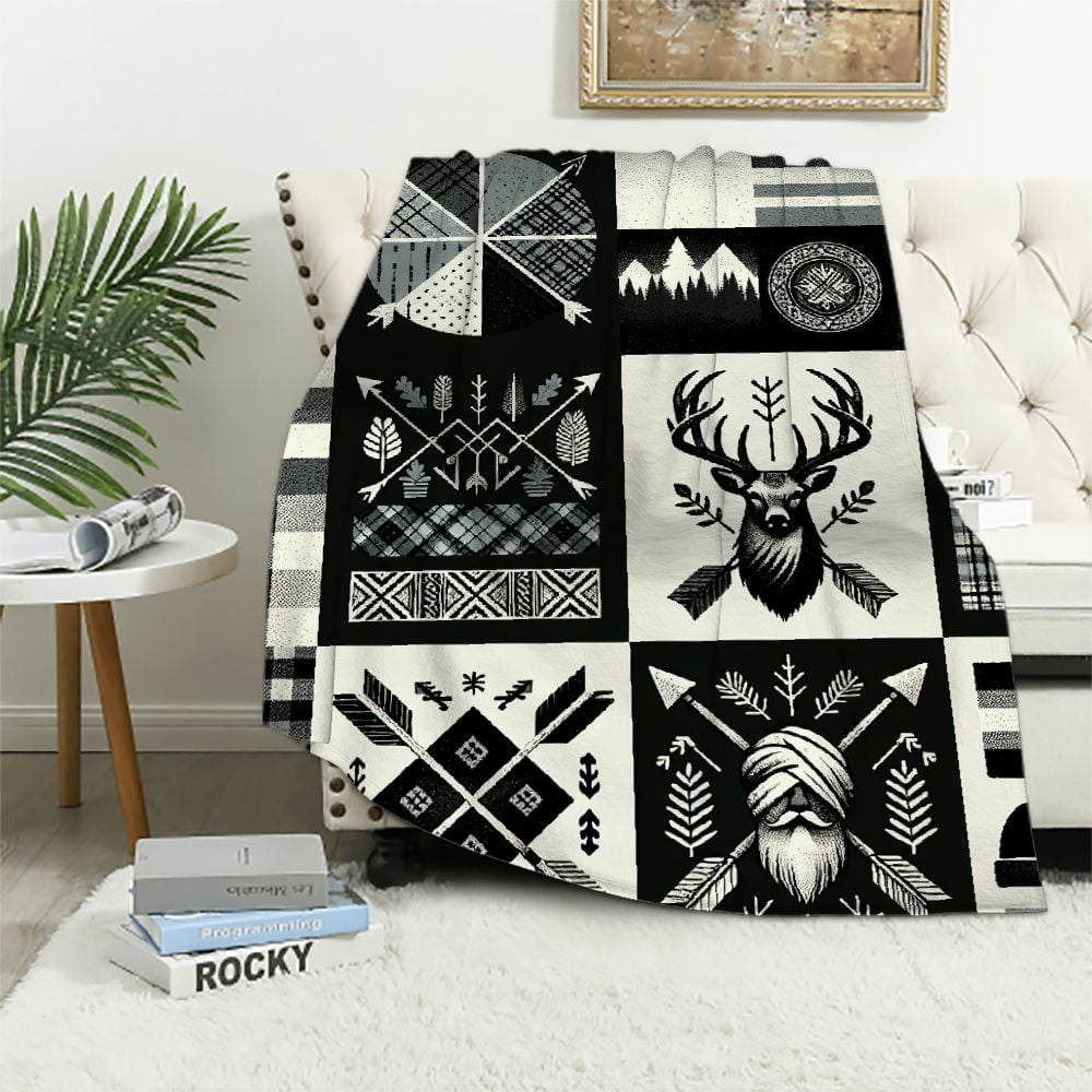 COMIO Deer Silhouette Throw Blanket,Antlers Arrow Pattern Blanket ...