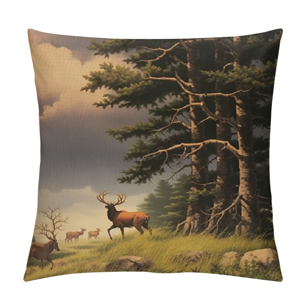 COMIO Deer Throw Pillow Cover Elk in Rocky Mountains with Rocks Tree ...