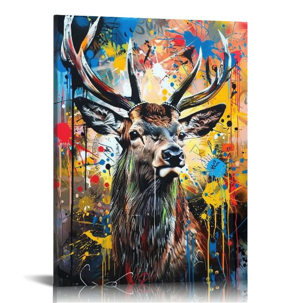 COMIO Deer Wall Art Banksy Deer Pictures Wall Decor Elk Hunting Canvas ...