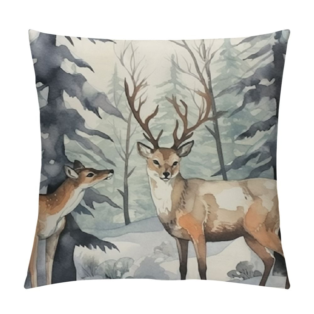 COMIO Deer Wolf Throw Pillow Covers,Square Plush Animals Pillow Covers ...