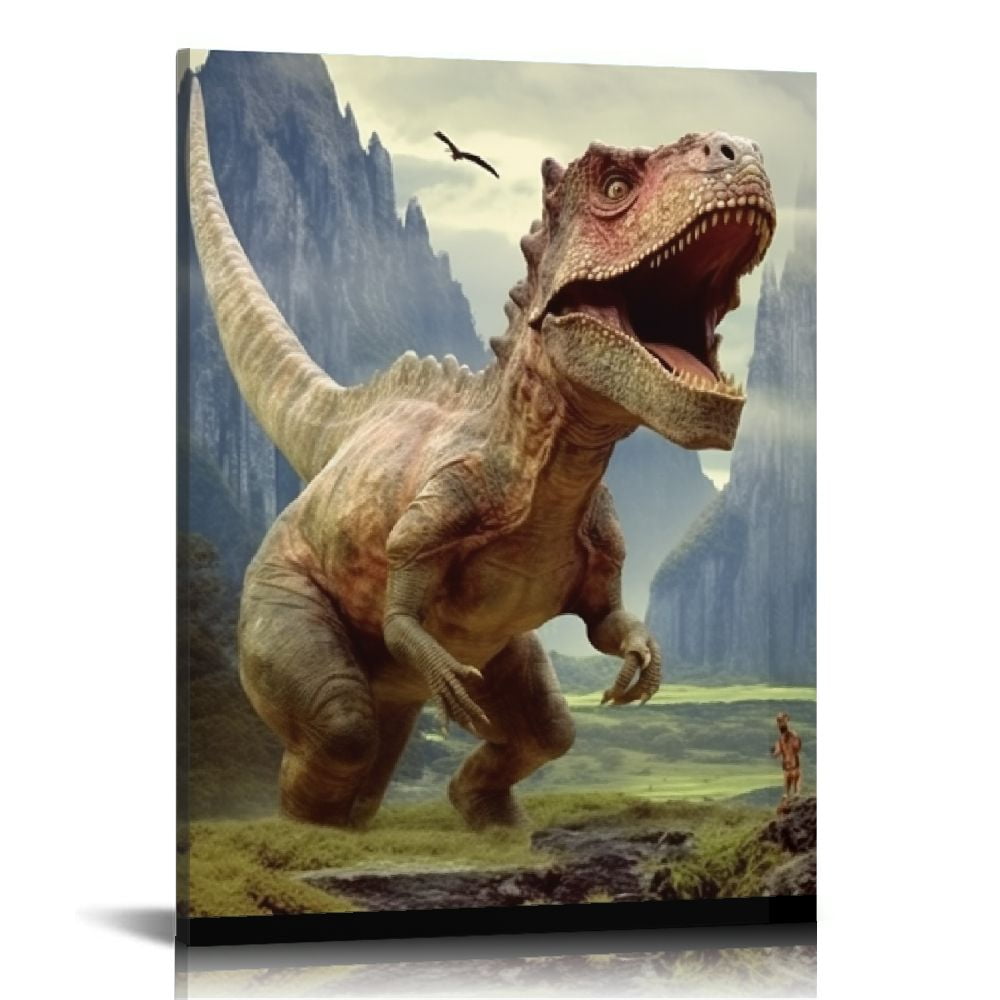 COMIO - Dinosaur Open Mouth with Cub Wall Art Painting Pictures Print ...