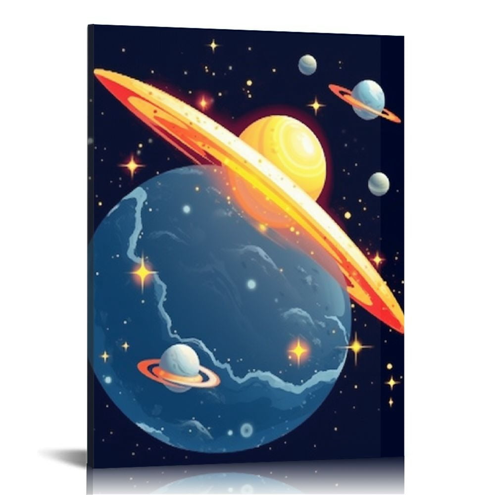 COMIO Dinosaur Outer Space Art Print, Solar System Planet Canvas Poster ...