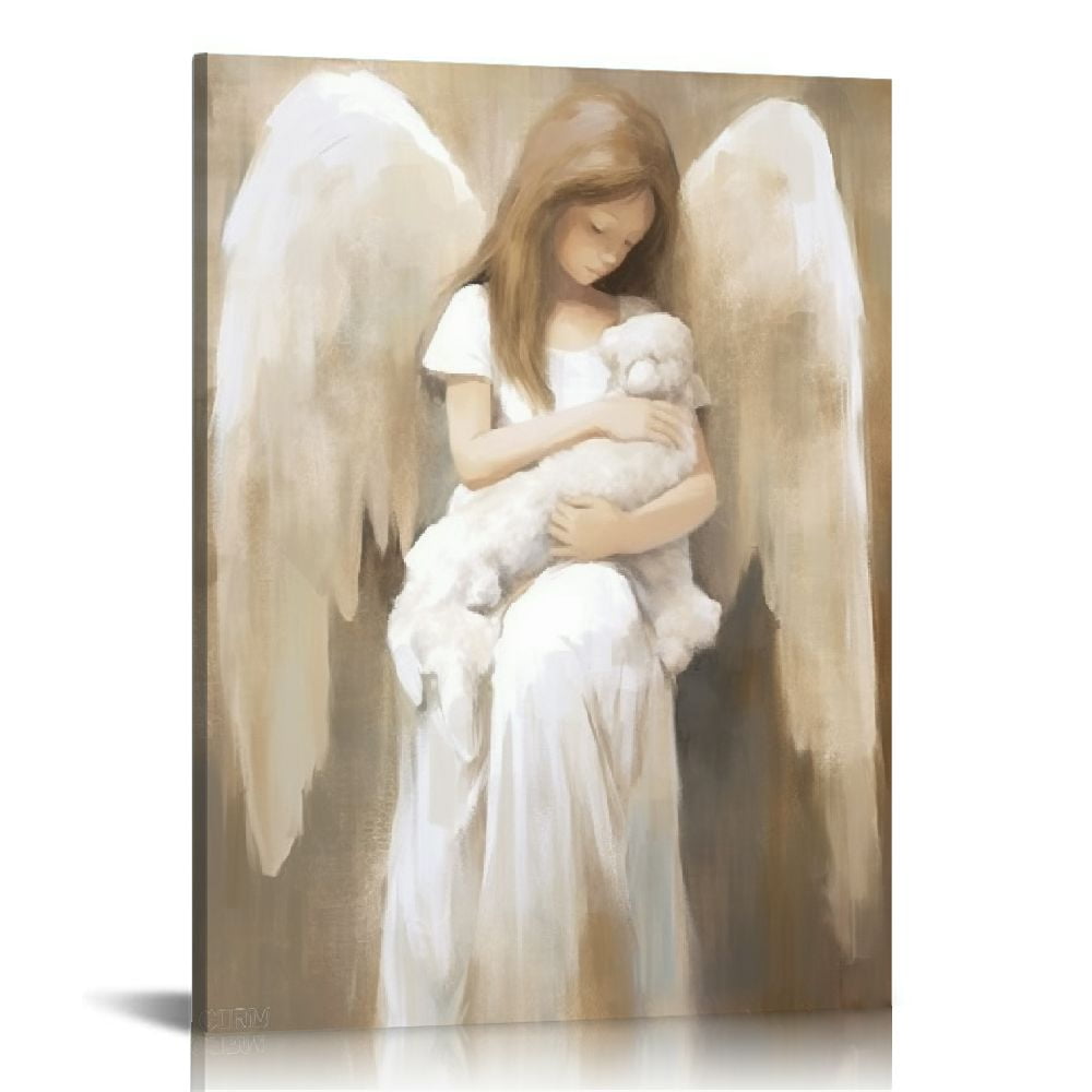 COMIO Dog with Angel Canvas Wall Art Abstract White Prints Animal ...