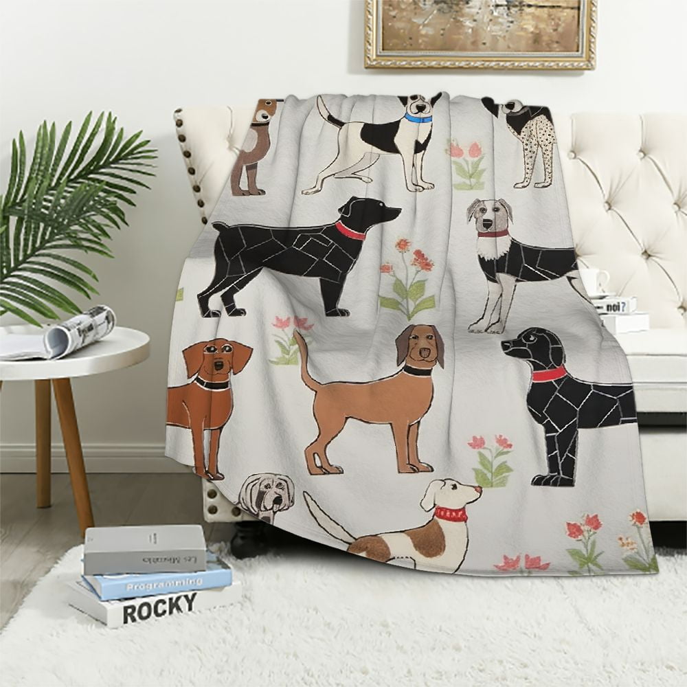 QZHH Dogs Throw Blanket White Flannel Plush Dog Blanket Fluffy Soft ...