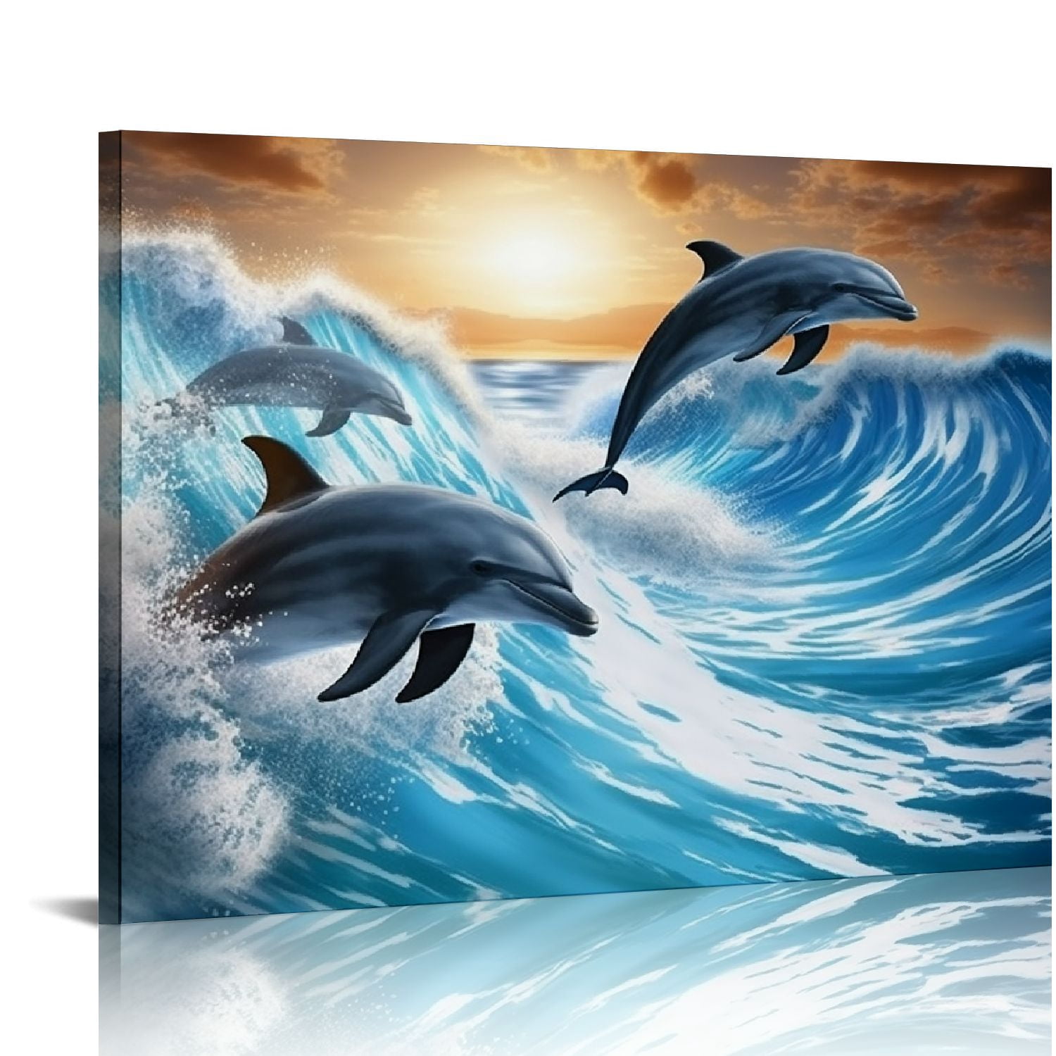 COMIO Dolphin Canvas Wall Art Jumping Dolphin Picture Prints Blue Sea ...