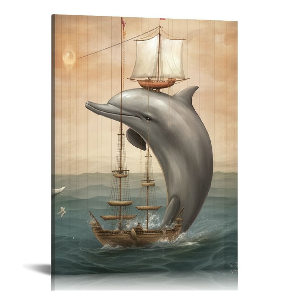COMIO Dolphin Wall Art Decor Painting Pictures Print On Canvas, Ocean ...