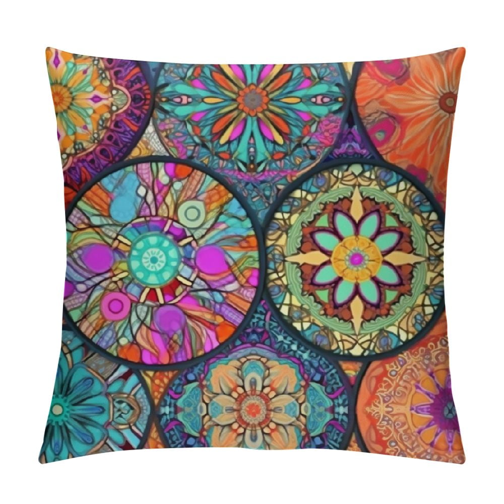 COMIO Double Sided Mandala Patterns Hippie Psychedelic Throw Pillow ...