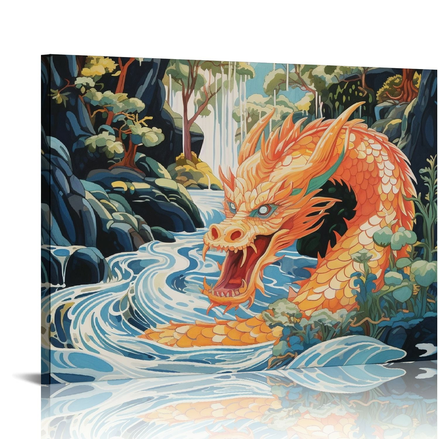 COMIO Dragon Wall Art Psychedelic Room Decor Blue Spirit Dragon Oil ...