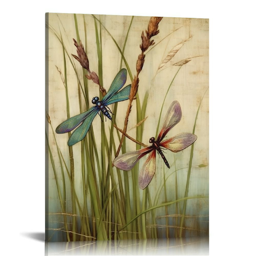 COMIO Dragonfly Canvas Wall Art Decor Vintage Insect Dragonflies Dandelion Picture Print on ...