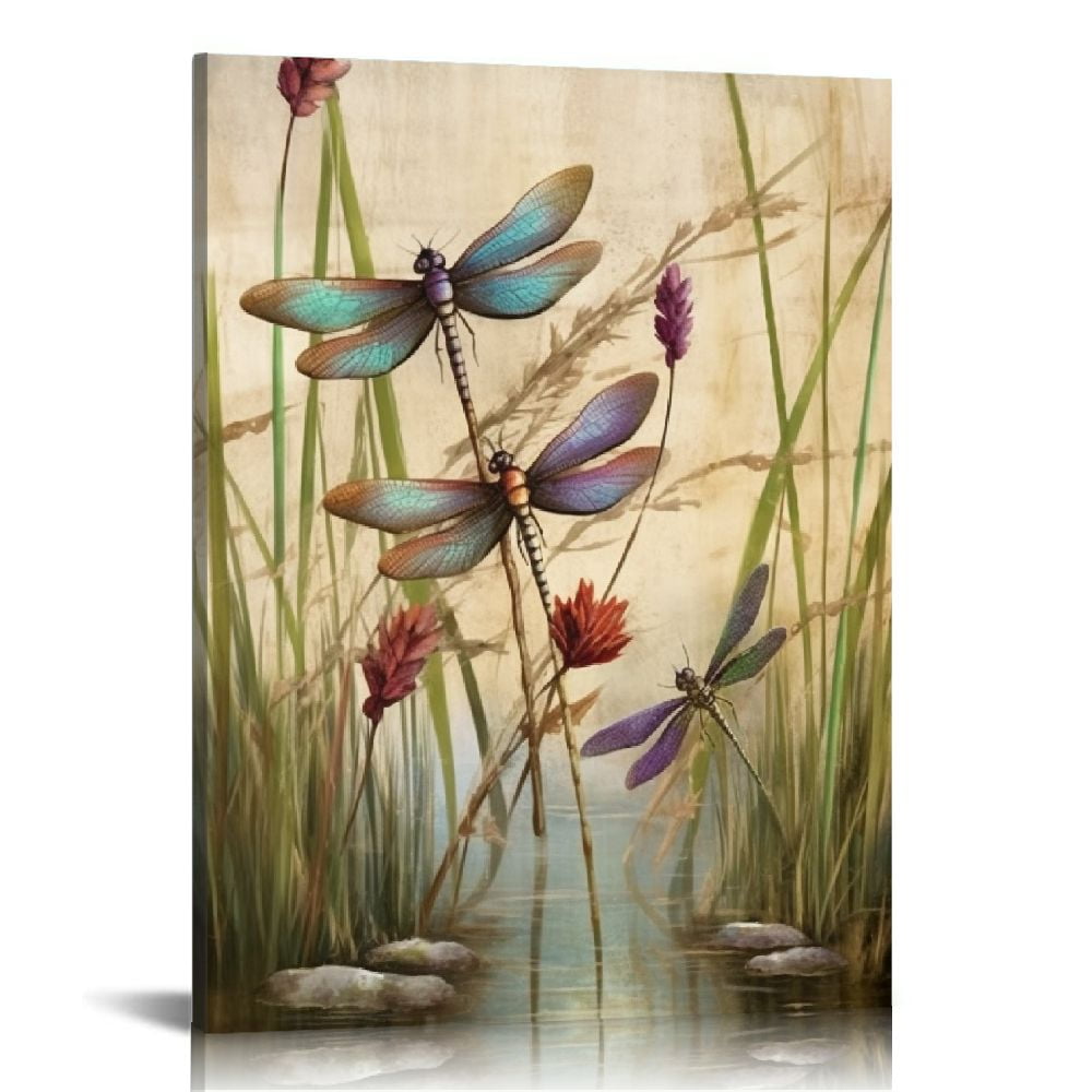 COMIO Dragonfly Canvas Wall Art Decor Vintage Insect Dragonflies Dandelion Picture Print on ...