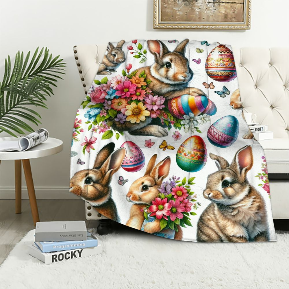 COMIO Easter Bunny Blanket Spring Easter Spring Throw Blanket for ...