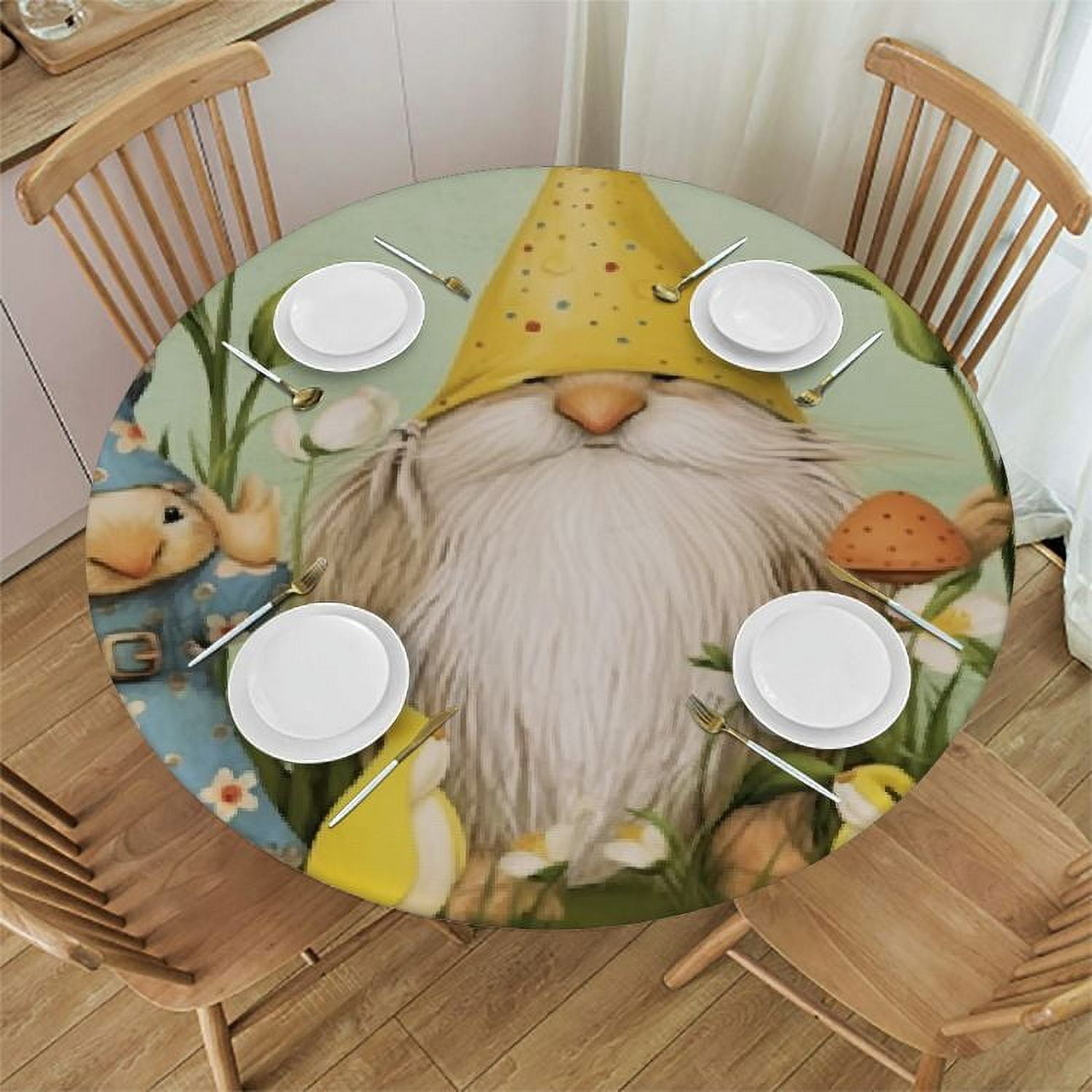 COMIO Easter Bunny Rabbit Round Tablecloth Fitted Table Cover, Elastic ...
