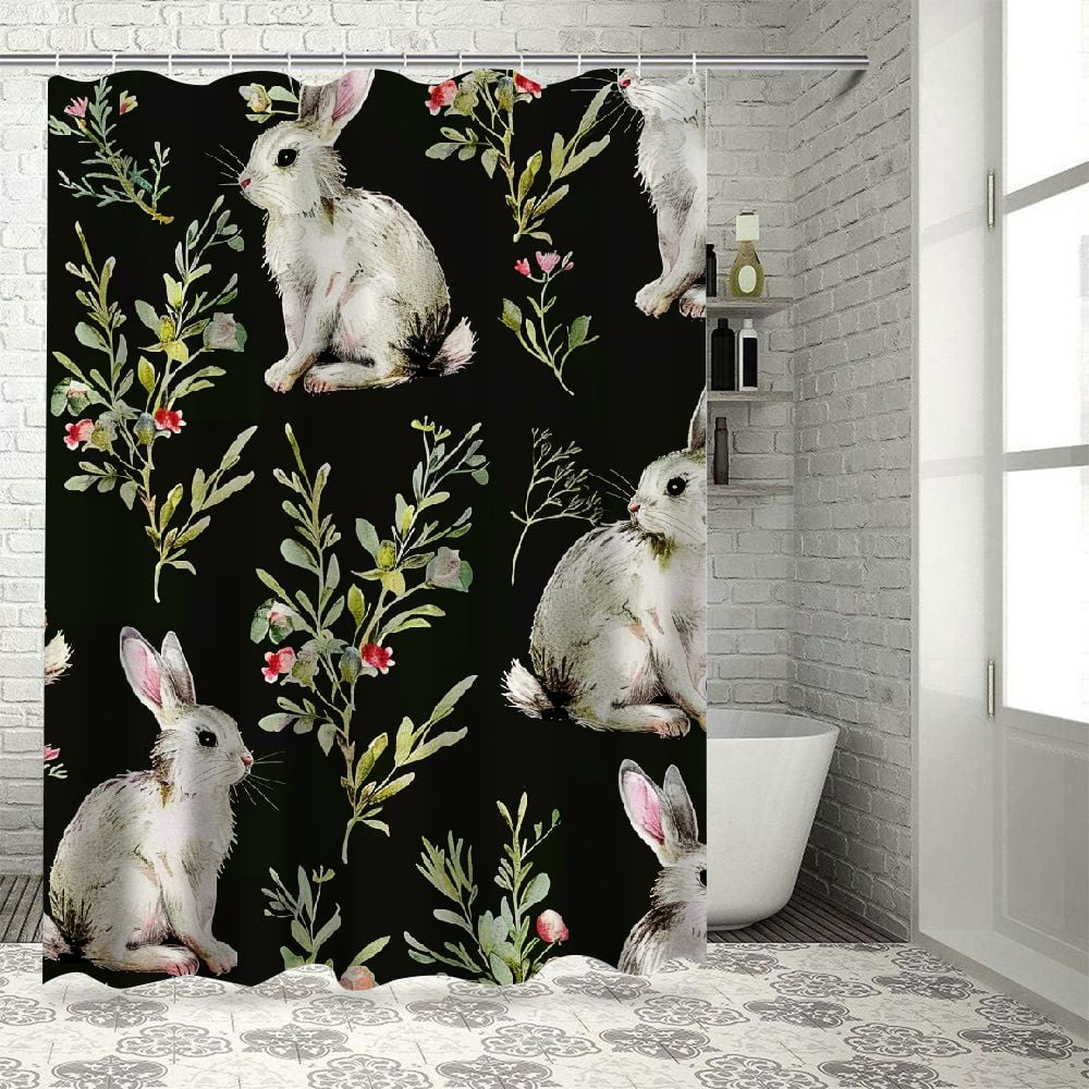 COMIO Easter Bunny Shower Curtains Green Leaf Spring Pink Floral ...