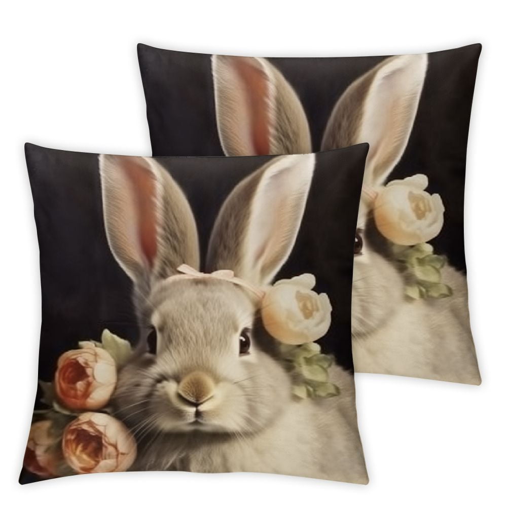 COMIO Easter Bunny Throw Pillow Cover Set of 2 Cute Rabbits Bunny ...