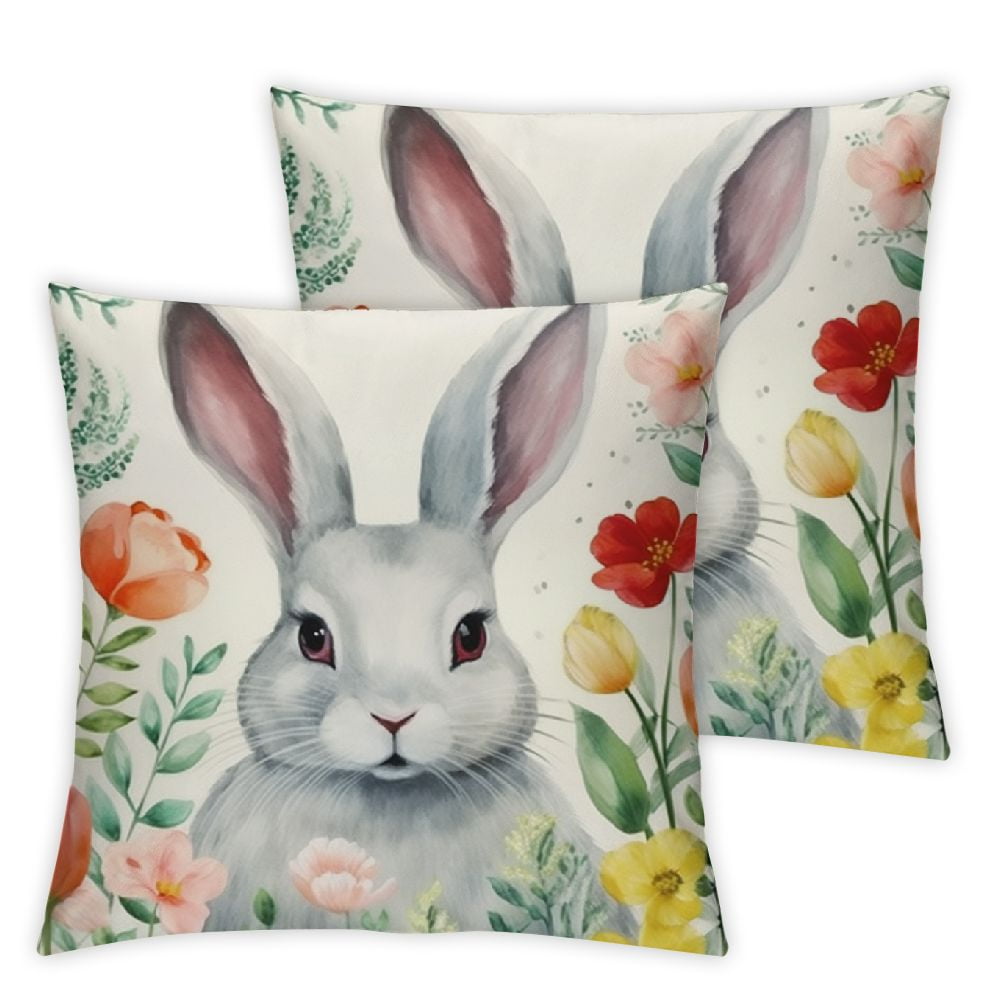 COMIO Easter Bunny Throw Pillow Covers Rabbit Floral Spring Decorative ...